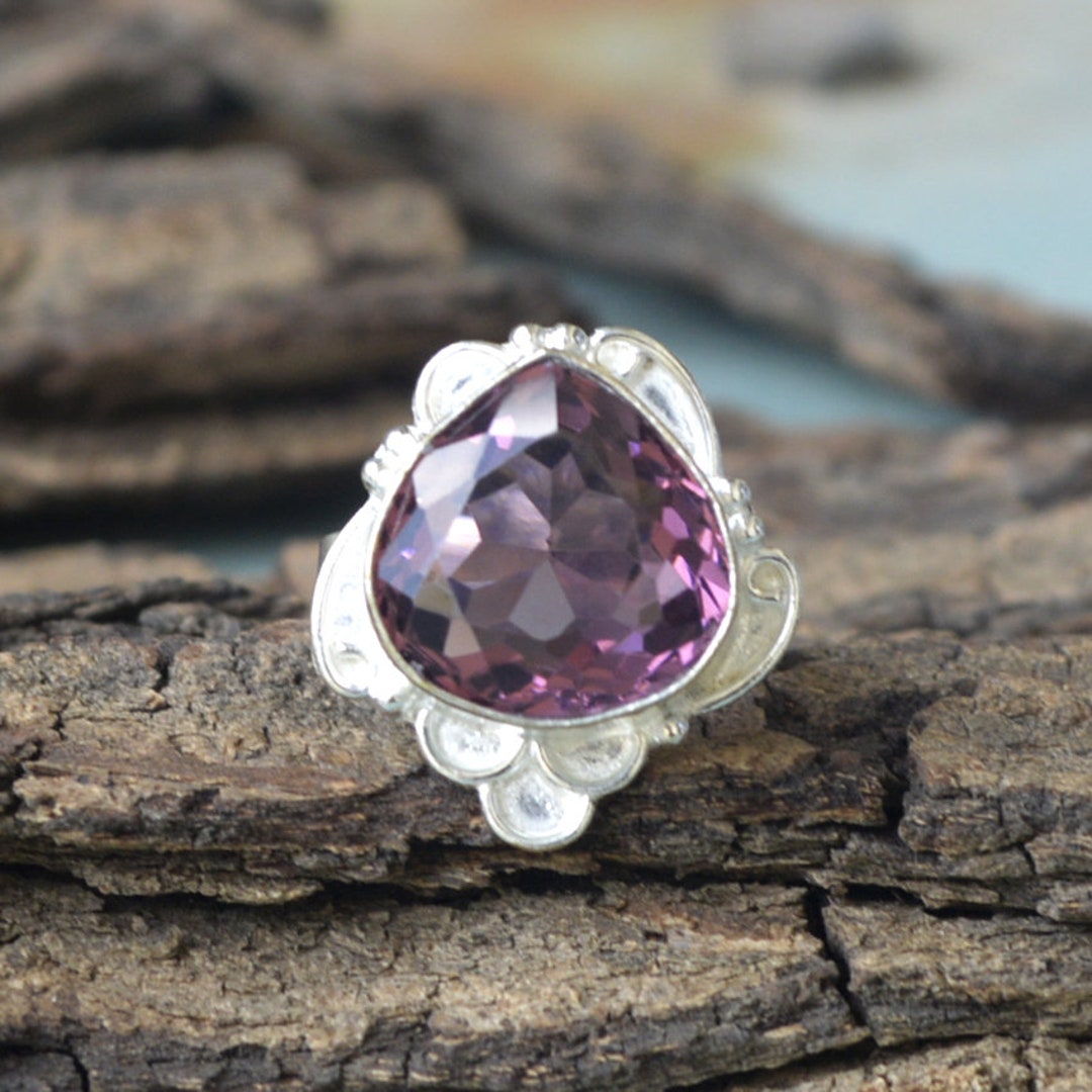 Pink Amethyst Ring, 925 Sterling Silver Ring, Floral Pink Amethyst ...
