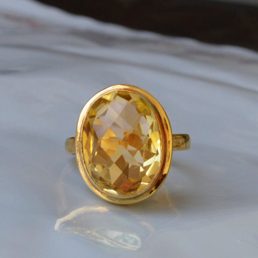 Checker Cut Lemon Quartz Ring Sterling Silver Yellow Gold - Etsy