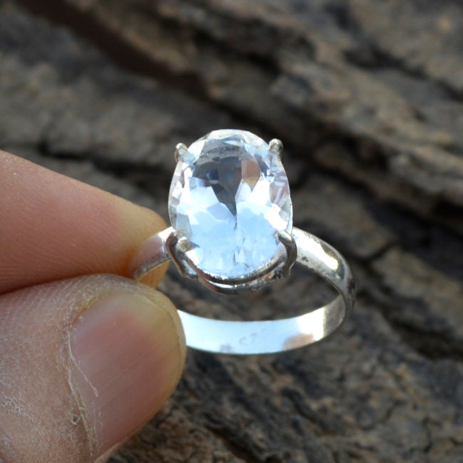 Natural Rock Crystal Gemstone Ring 925 Sterling Silver Ring | Etsy