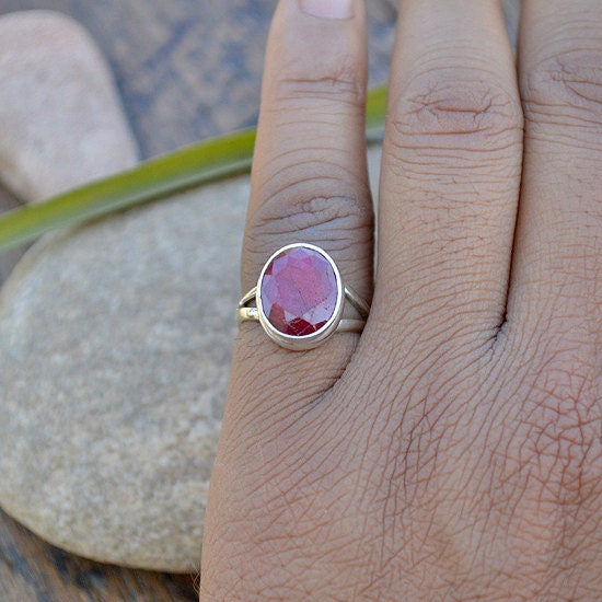 Natural Red Ruby Gemstone Ring 925 Sterling Silver Ring bold | Etsy
