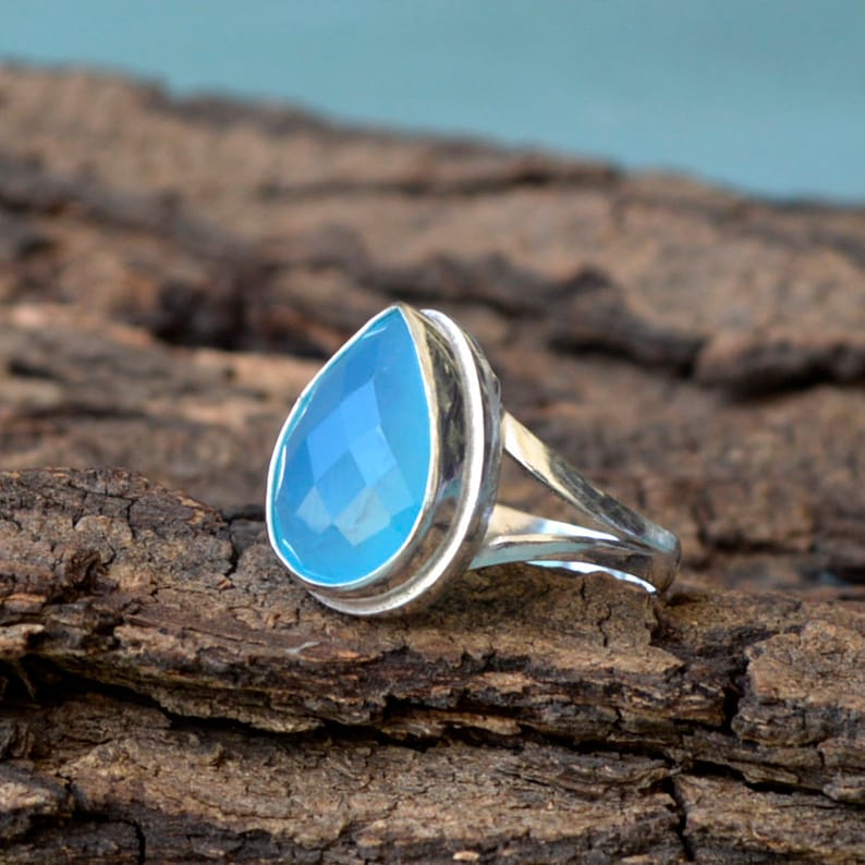 Natural Aqua Blue Chalcedony Gemstone Ring Bezel Ring 925 - Etsy