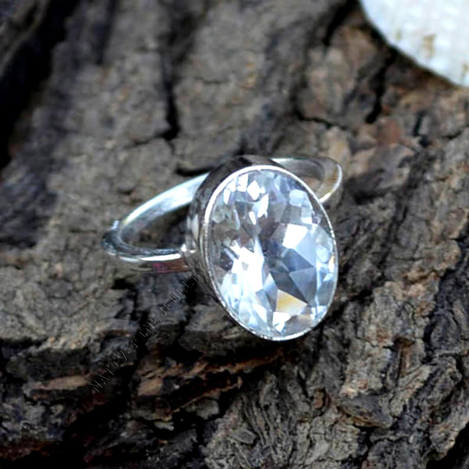 Natural Rock Crystal Gemstone Ring- 925 Sterling Silver Ring- Oval Cut ...