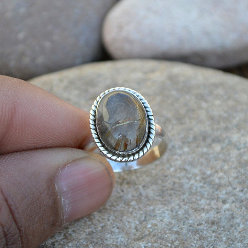 Rutilated Quartz Ring Rutilated & 925 Sterling Silver Ring | Etsy