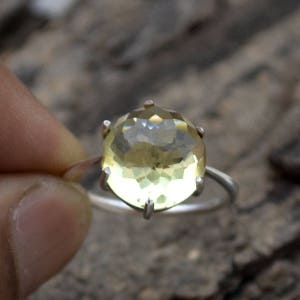 Rose Cut Lemon Quartz Ring, Round Lemon Quartz Ring, 925 Sterling ...
