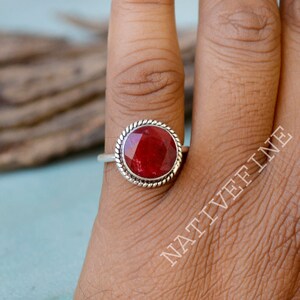 Ruby Gemstone Ring, Bezel Setting Statement Ring, 925 Sterling Silver ...