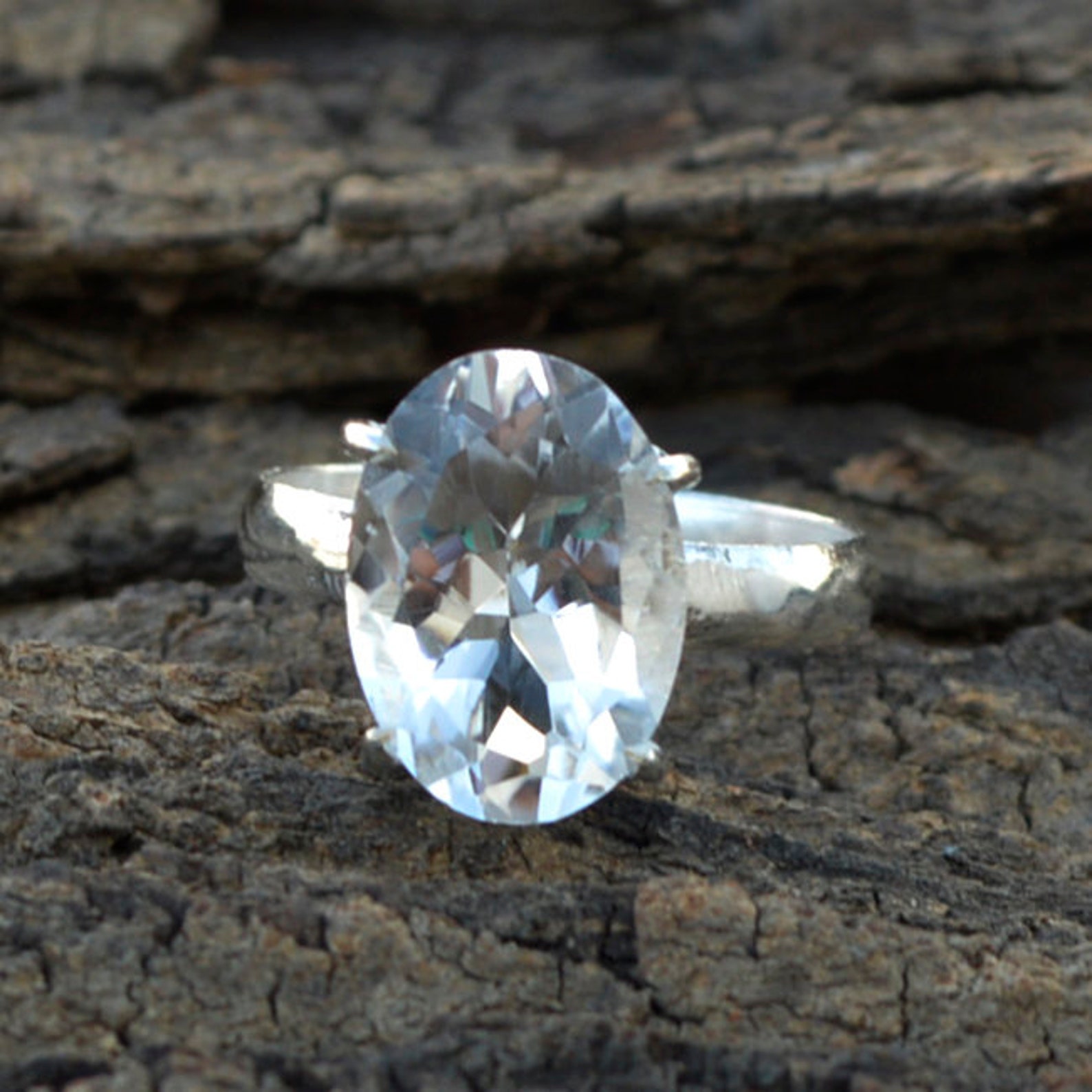 Natural Rock Crystal Gemstone Ring 925 Sterling Silver Ring - Etsy