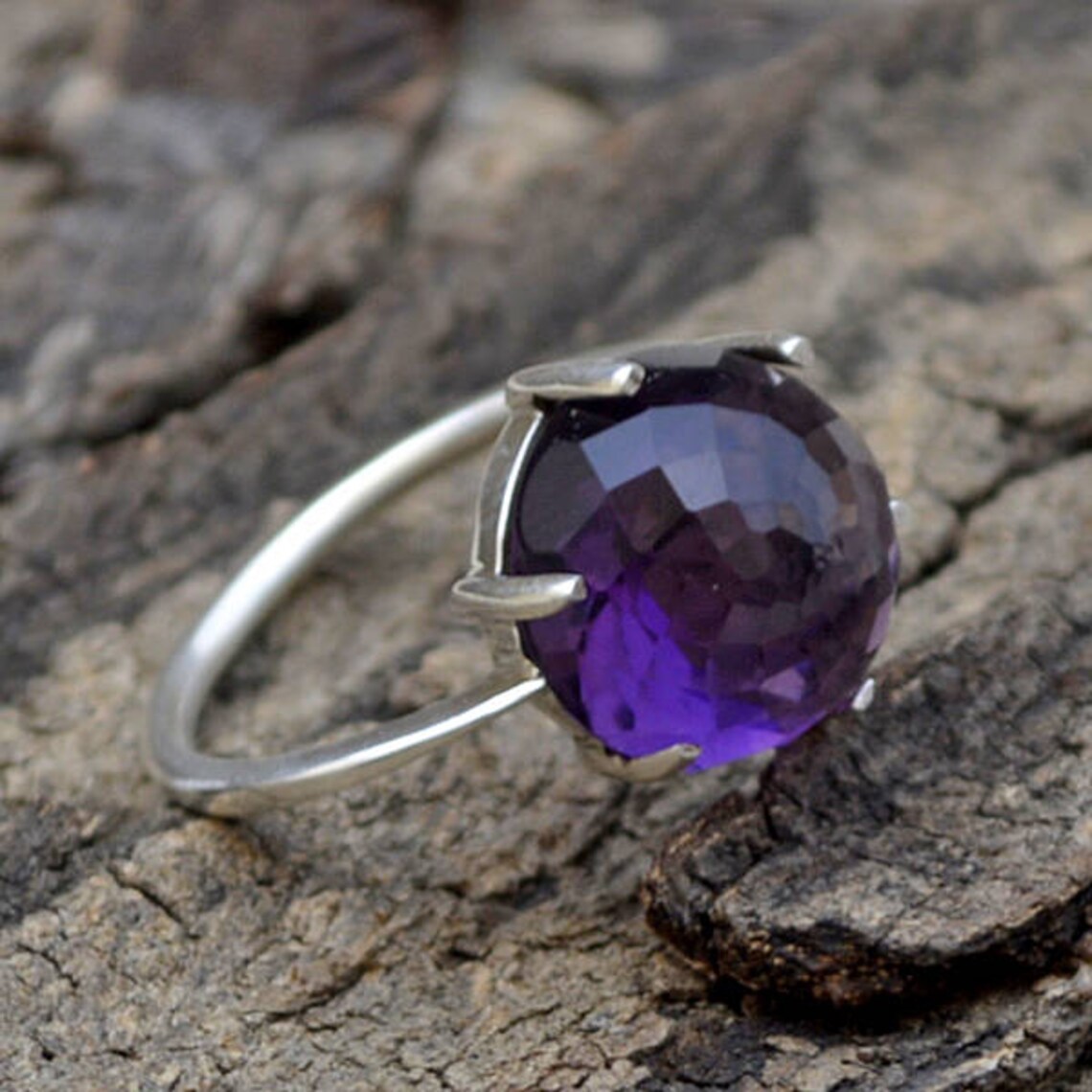 Rose Cut Amethyst Ring Round Purple Amethyst Ring 925 | Etsy