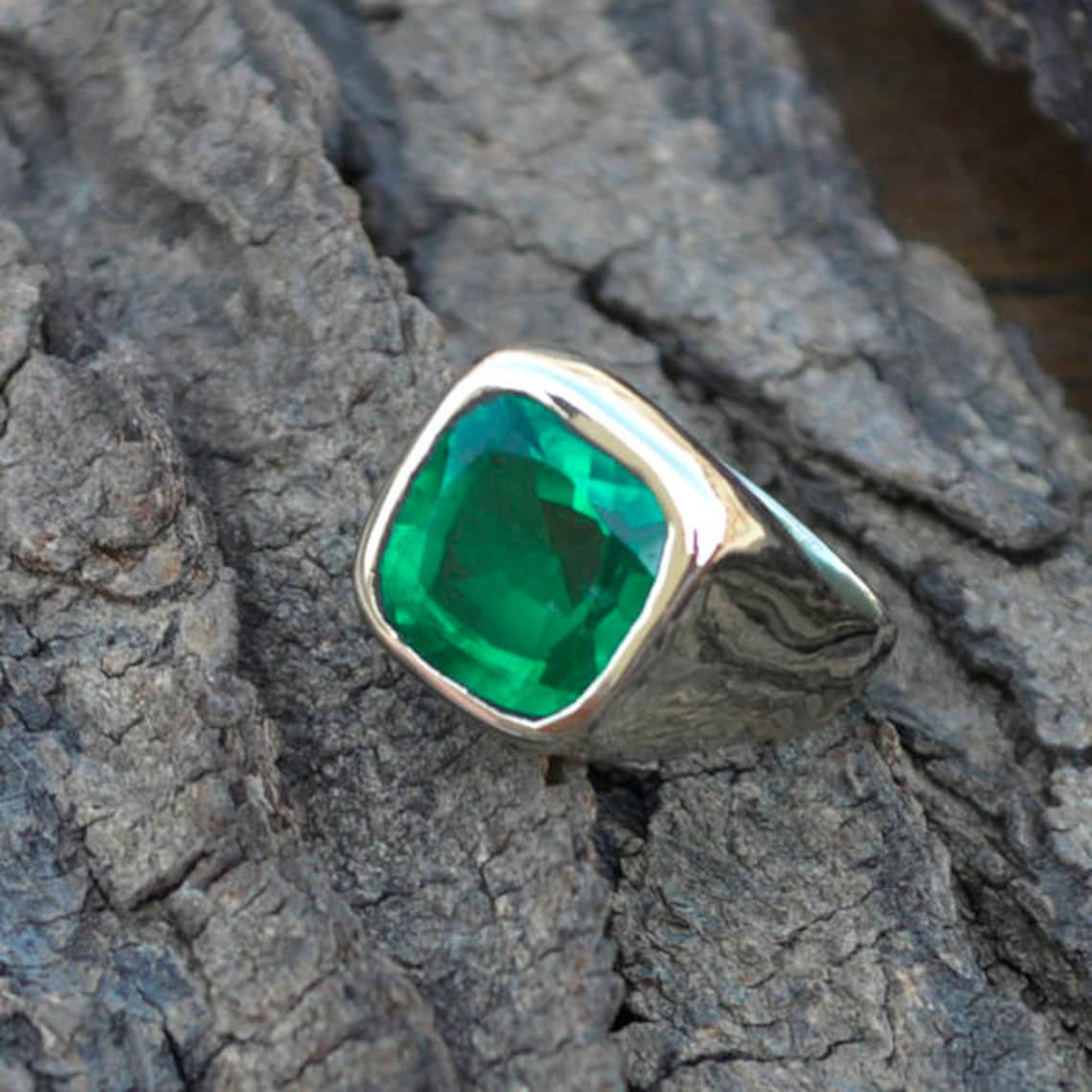 Cushion Emerald Gemstone Ring Bezel Setting Cushion Ring 925 | Etsy