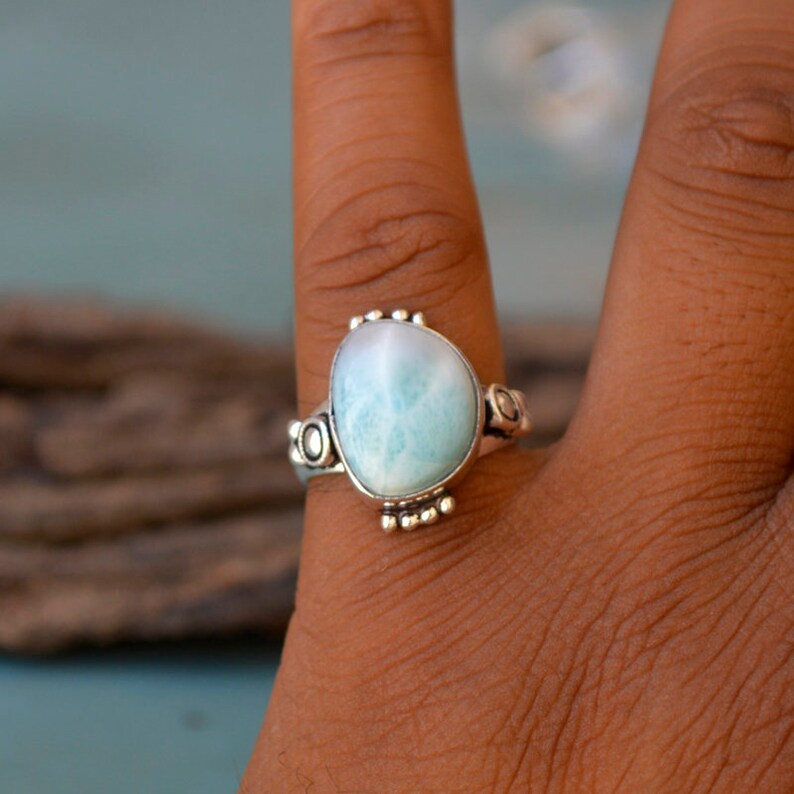 Dominican Larimar Gemstone Ring Pectolite Larimar Ring 925 - Etsy