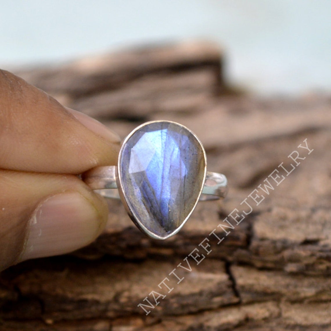 OOak Labradorite Gemstone Ring Pear Labradorite Ring Faceted | Etsy