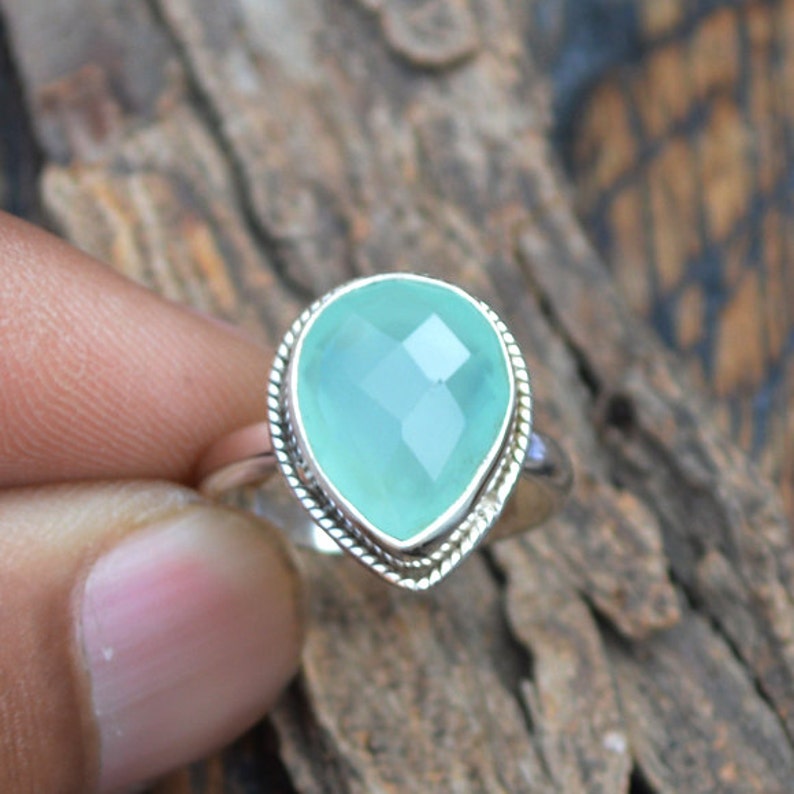 Aqua Chalcedony Gemstone Ring 925 Sterling Silver Ring - Etsy