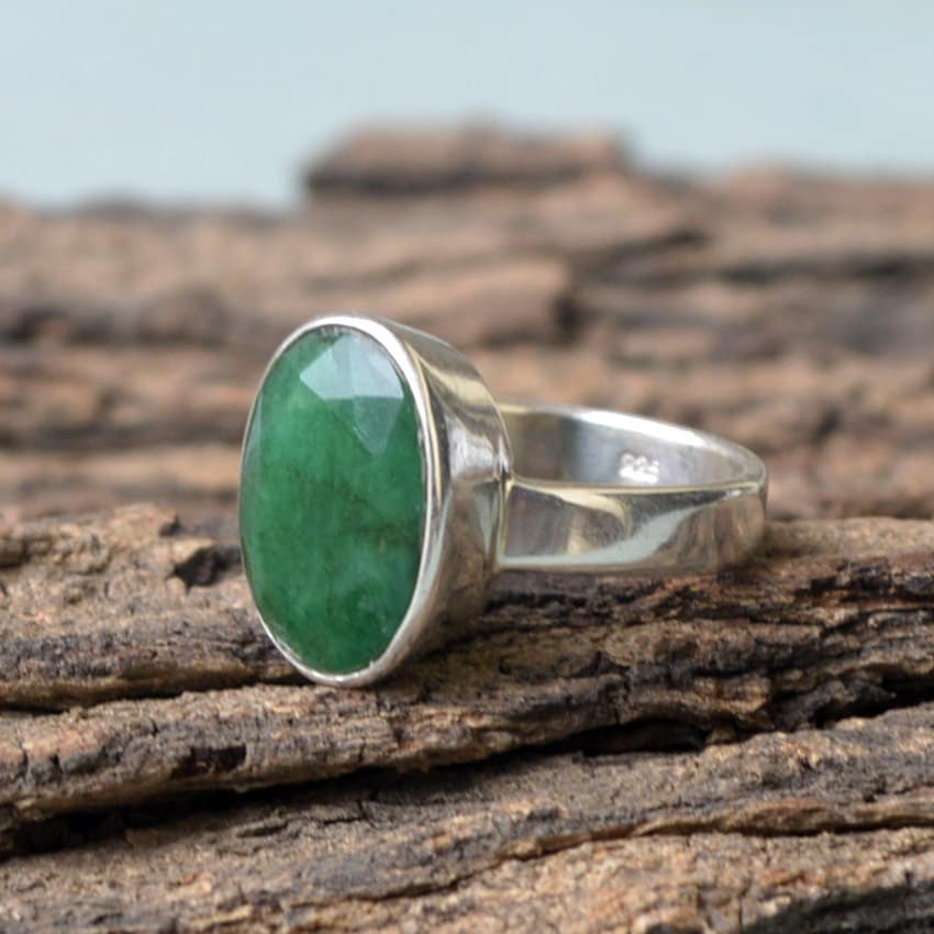 Natural Emerald Gemstone Ring May Birthstone Ring Bezel Work | Etsy