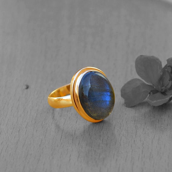 Blue Fire Labradorite Gold Ring 14k Yellow Gold Labradorite | Etsy
