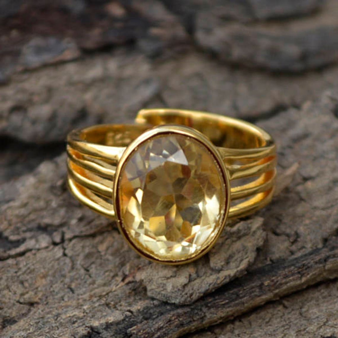 Natural Citrine Gemstone Ring sterling Silver Yellow Gold - Etsy