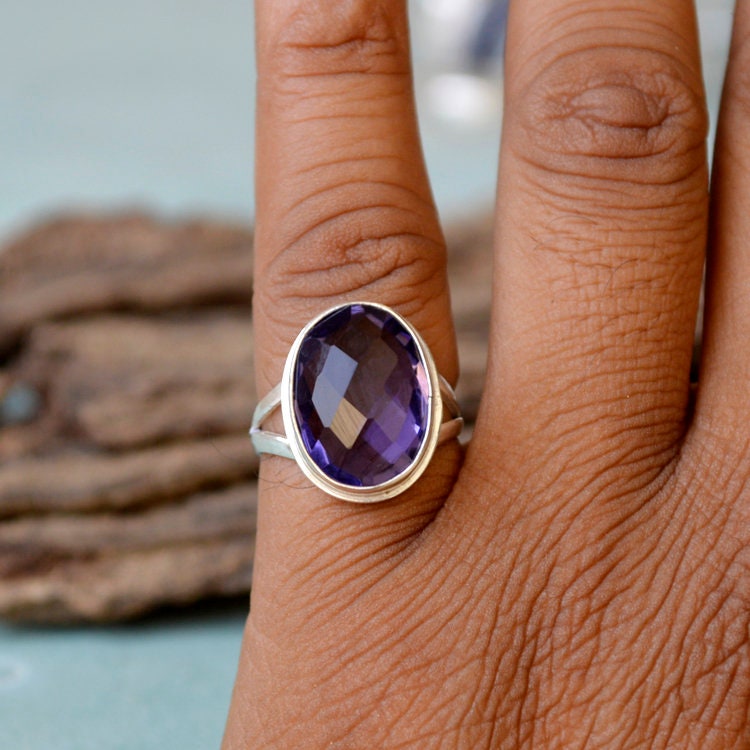 Purple Quartz Ring Bezel Purple Ring Oval Checker Cut Purple | Etsy