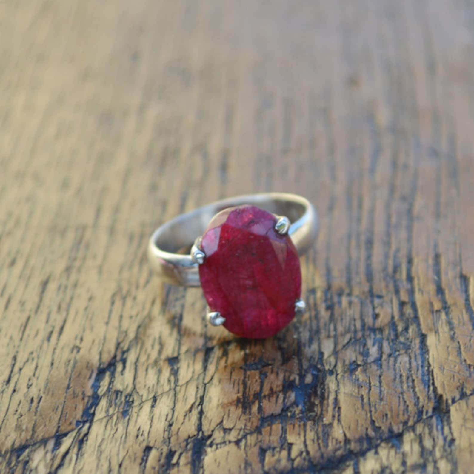 Natural Red Ruby Gemstone Ring 925 Sterling Silver Prong Set | Etsy
