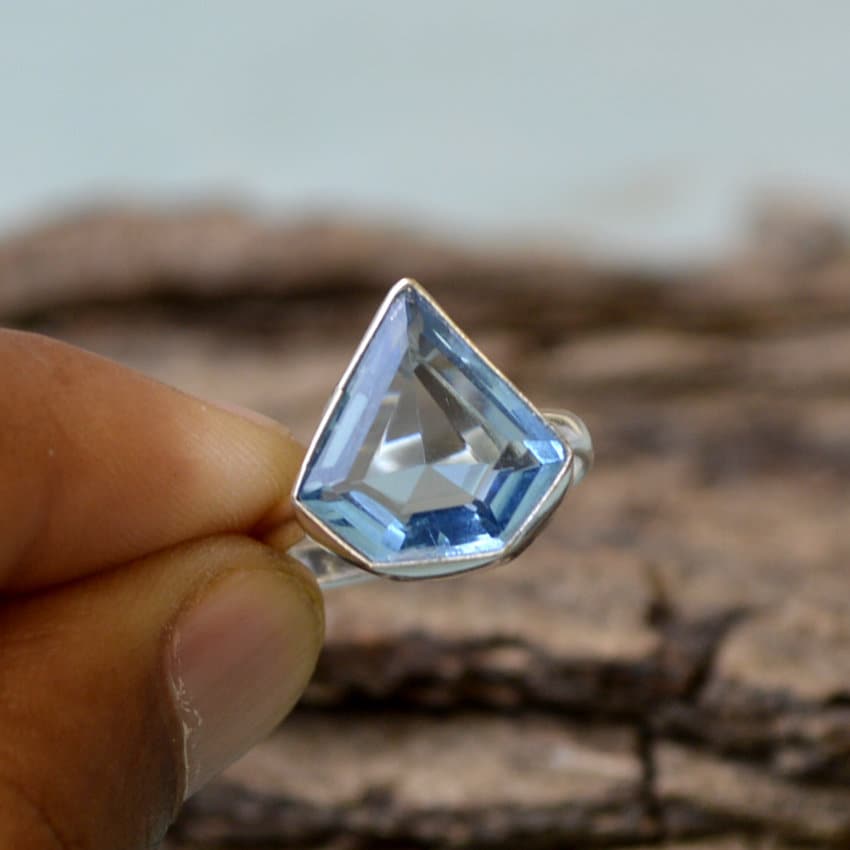 Blue Quartz Ring Diamond Shape Cut Blue Quartz Ring | Etsy
