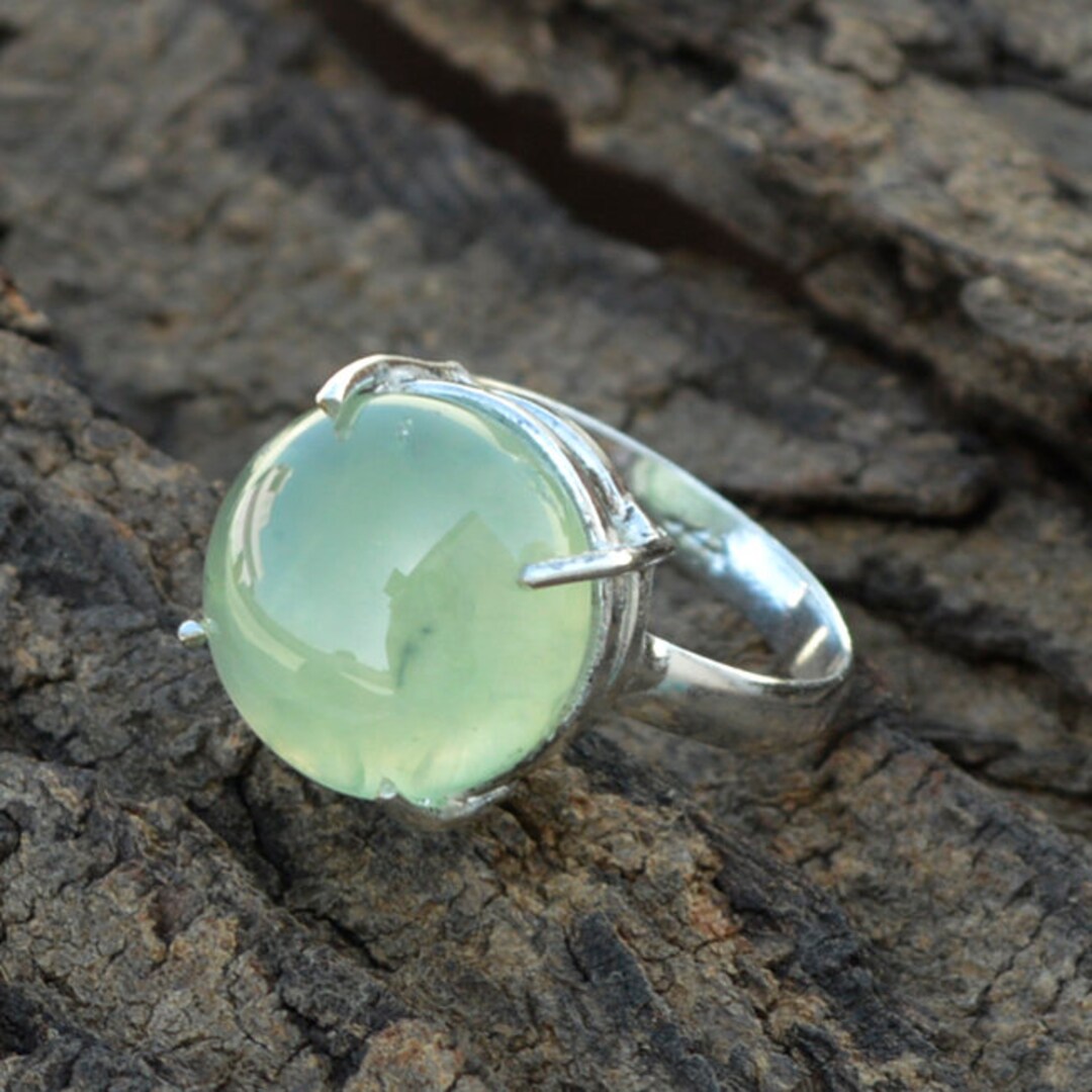 Prehnite Gemstone Ring, Prehnite and 925 Sterling Silver, Prong Set ...
