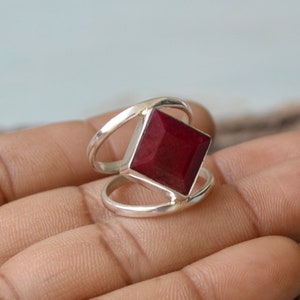 Ruby Gemstone Ring, Bezel Setting Statement Ring, 925 Sterling Silver Ring, Square Faceted Ruby ...