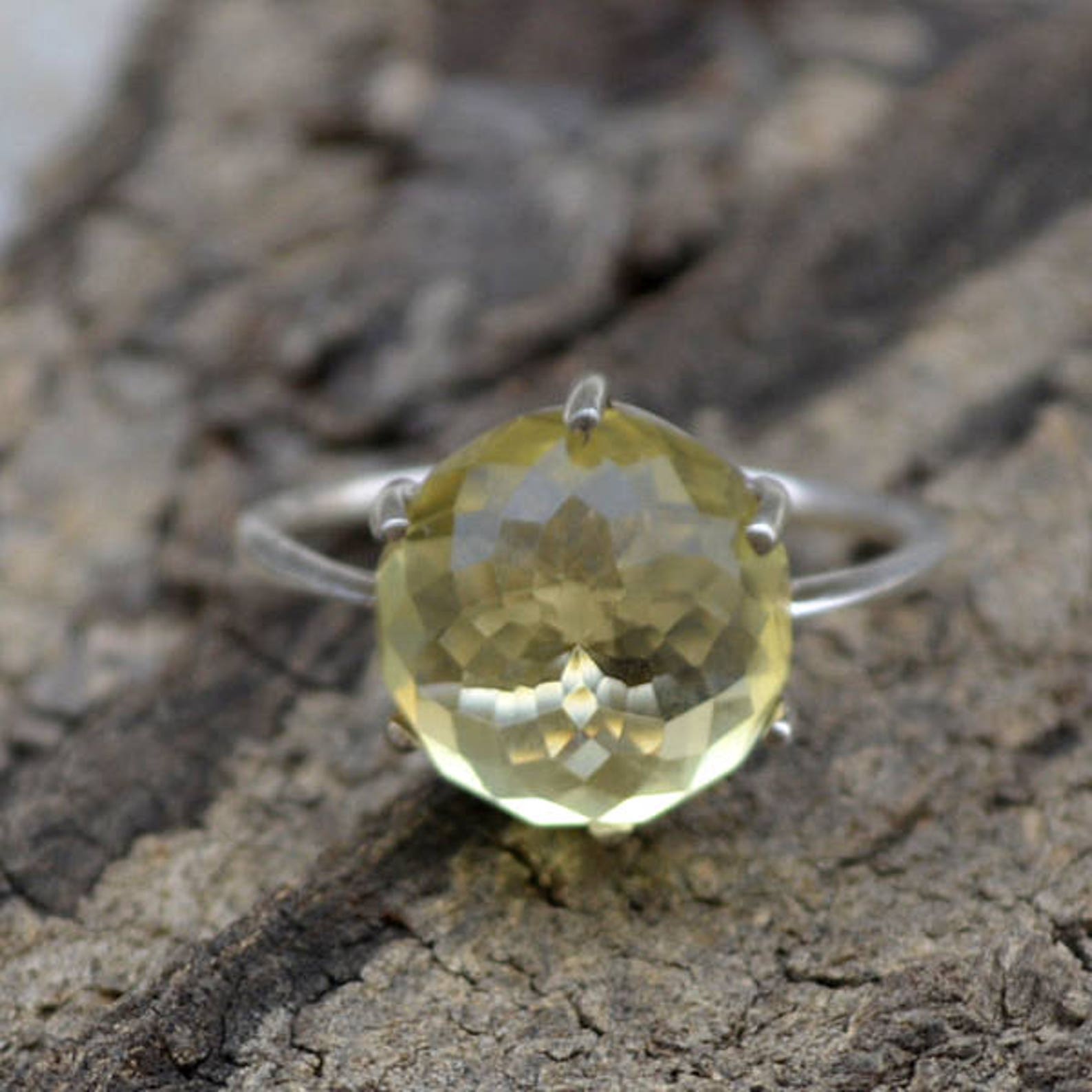 Rose Cut Lemon Quartz Ring Round Lemon Quartz Ring 925 - Etsy