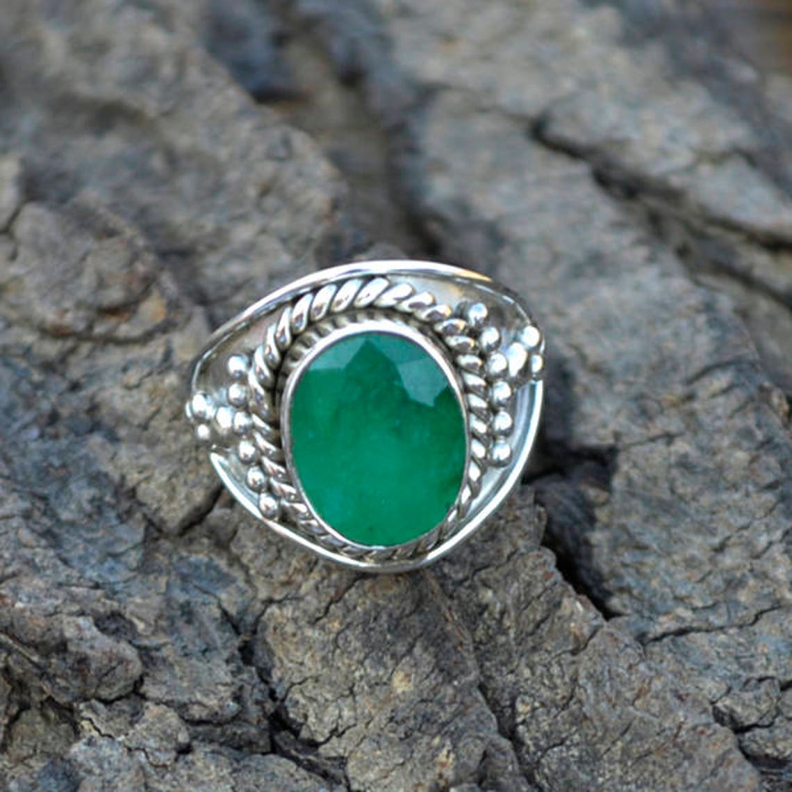 Natural Emerald Gemstone Ring Oval Faceted Emerald Ring 925 | Etsy