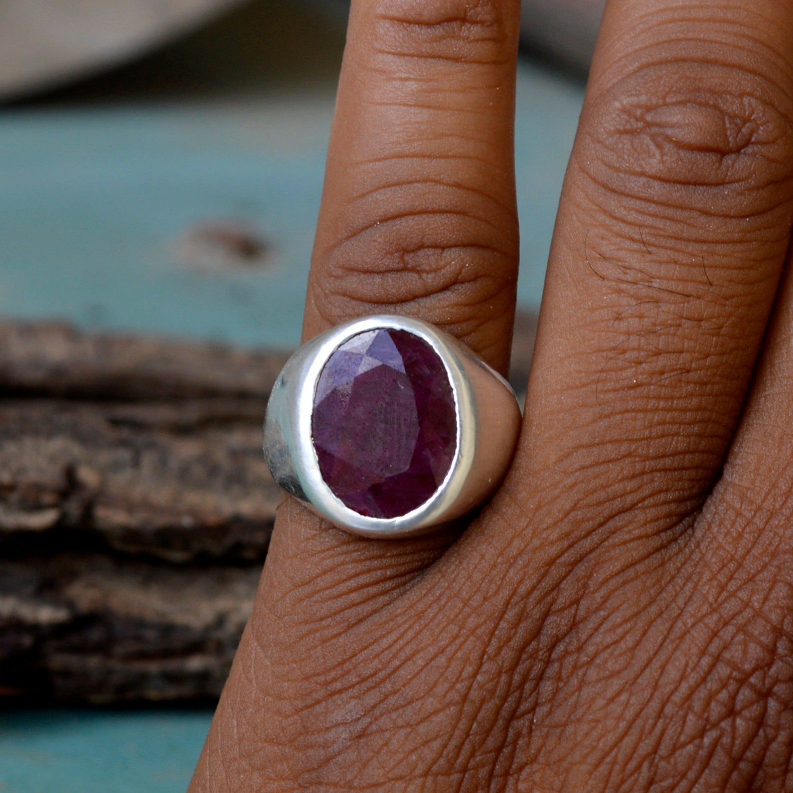 Natural Ruby Gemstone Ring Bezel Ring 925 Sterling Silver | Etsy
