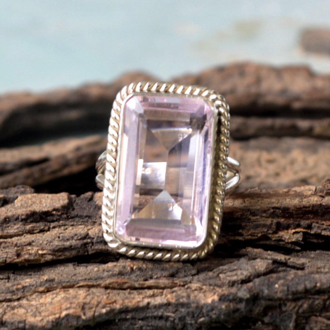 Pink Quartz Ring - Large Cut Pink Quartz Ring - Birthstone Gift Ring ...