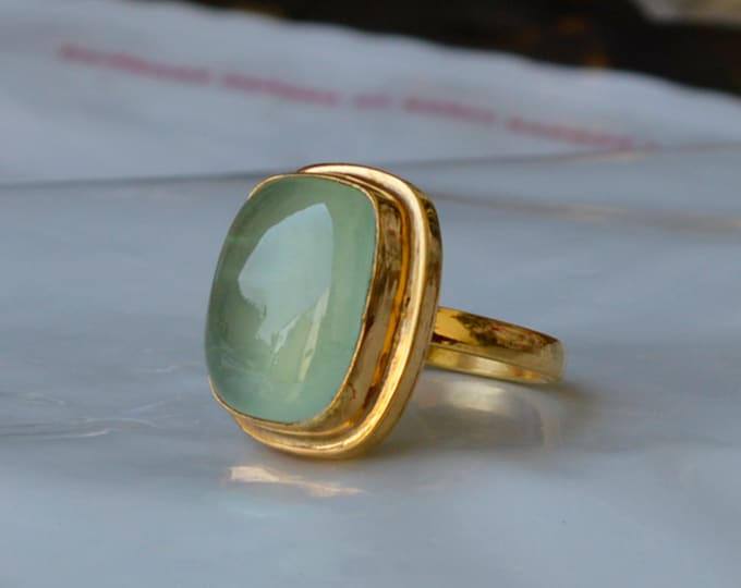 Prehnite Ring, Gold Prehnite Ring, Green Gemstone Ring, Simple Gold ...