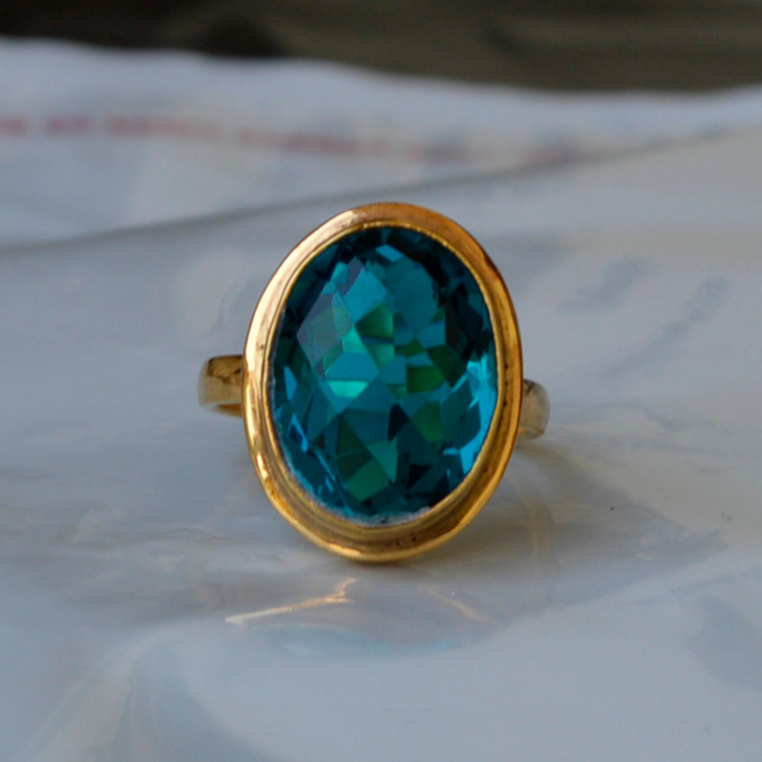 Checker Cut Neon Blue Quartz Ring Sterling Silver Yellow Gold | Etsy