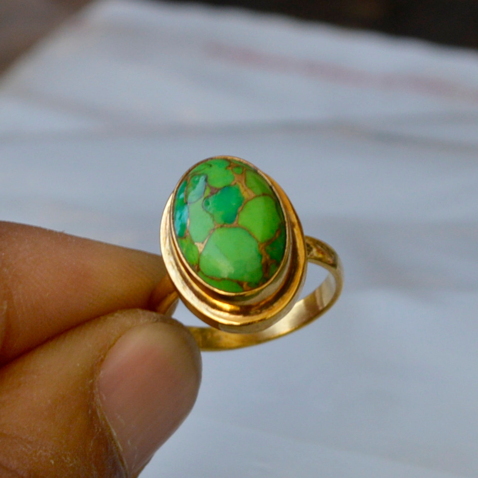 Anillo de gema turquesa de cobre verde anillo turquesa | Etsy