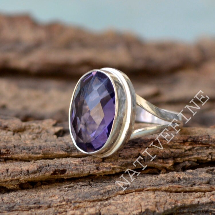 Purple Quartz Ring Bezel Purple Ring Oval Checker Cut Purple | Etsy