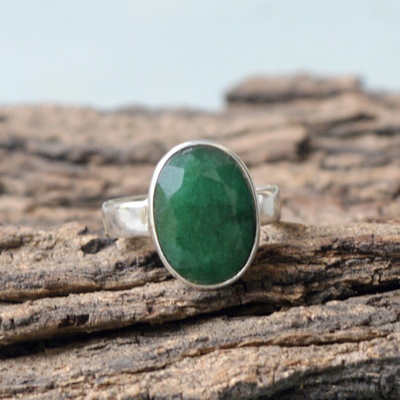 Natural Emerald Gemstone Ring May Birthstone Ring Bezel Work | Etsy