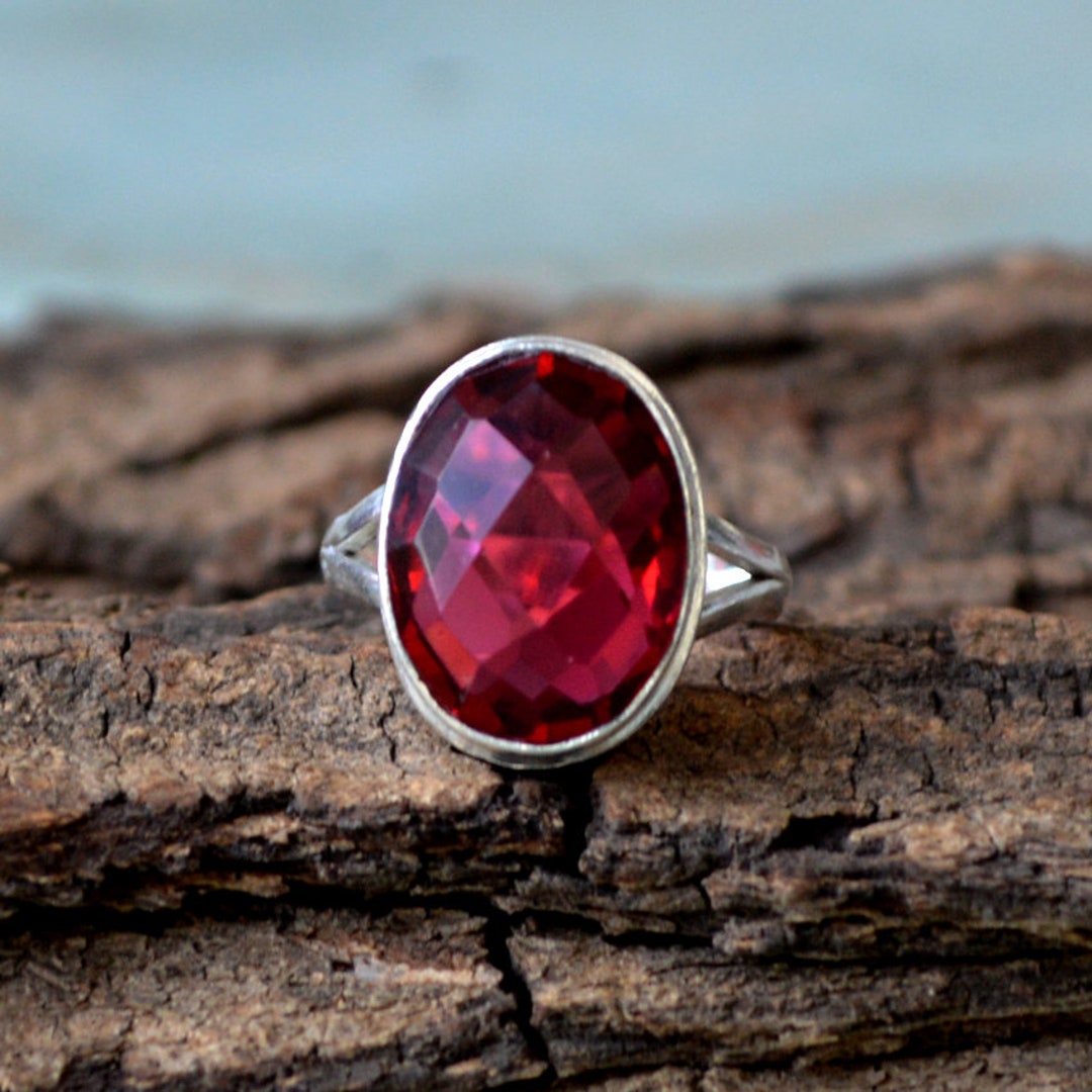 Pink Quartz Ring - Checker Cut Pink Quartz Ring - Oval Pink Quartz and ...