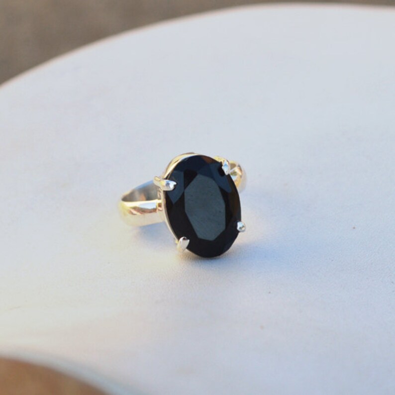 Black Onyx Gemstone Ring 925 Sterling Silver Ring Prong Set - Etsy