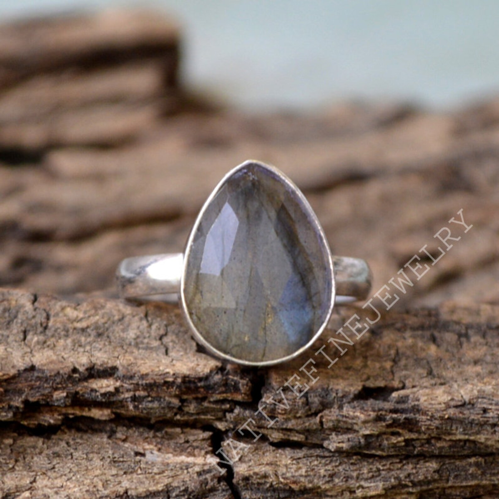 OOak Labradorite Gemstone Ring Pear Labradorite Ring Faceted | Etsy