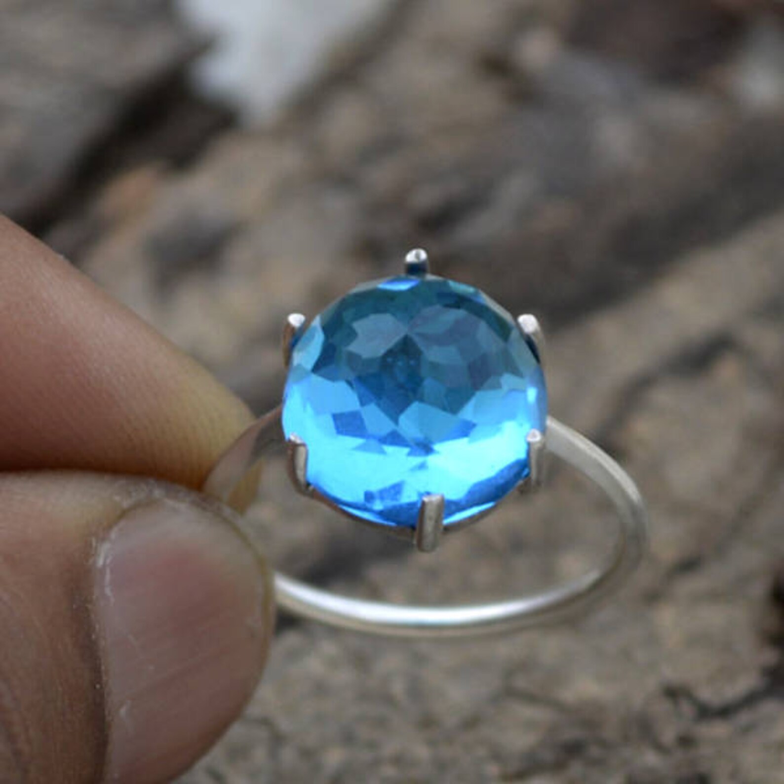 Rose Cut Blue Quartz Ring Round Blue Quartz Ring 925 - Etsy