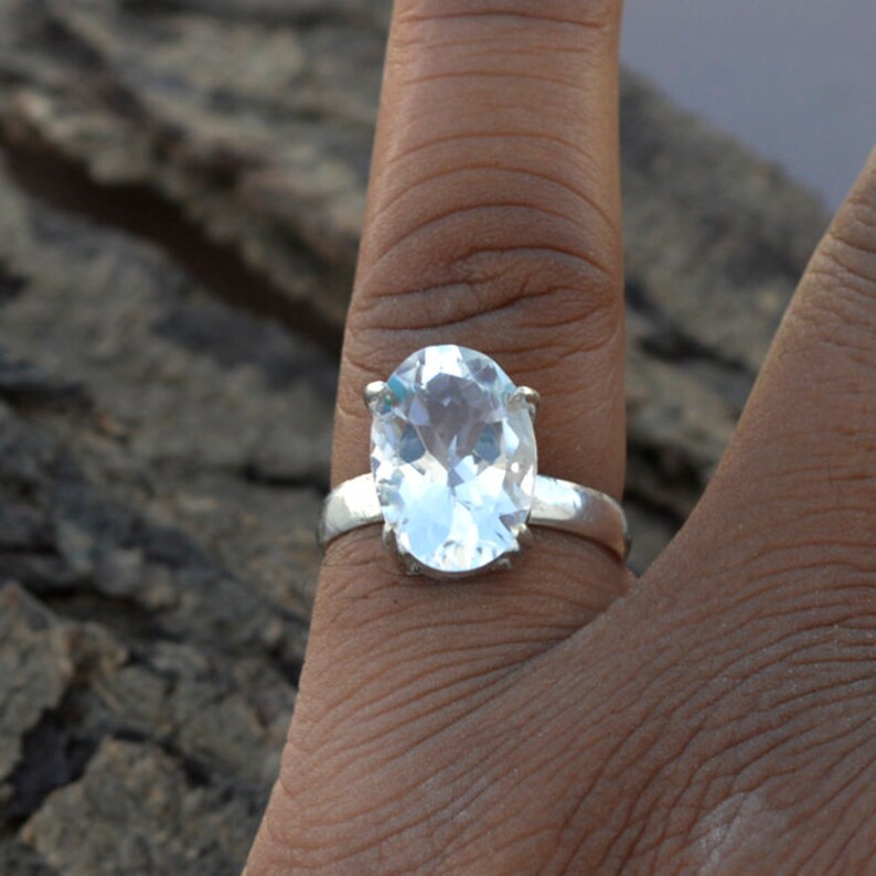 Natural Rock Crystal Gemstone Ring 925 Sterling Silver Ring - Etsy