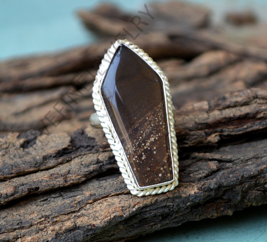 Genuine Sheen Obsidian Gemstone Ring, Jasper Ring, 925 Sterling Silver ...