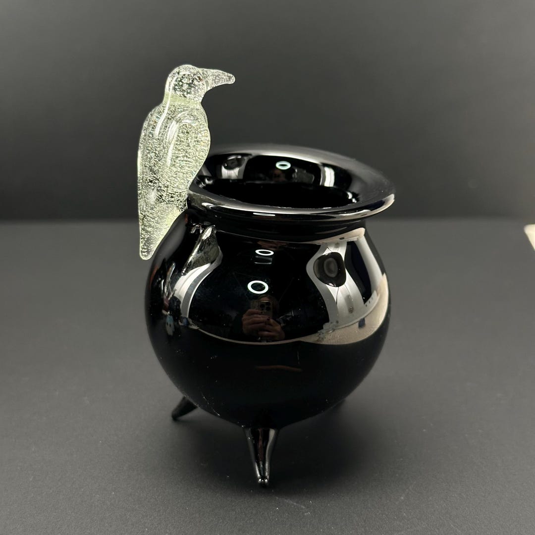 Ghost Raven Glass Cauldron - Crow Halloween Decoration -blown Glass ...