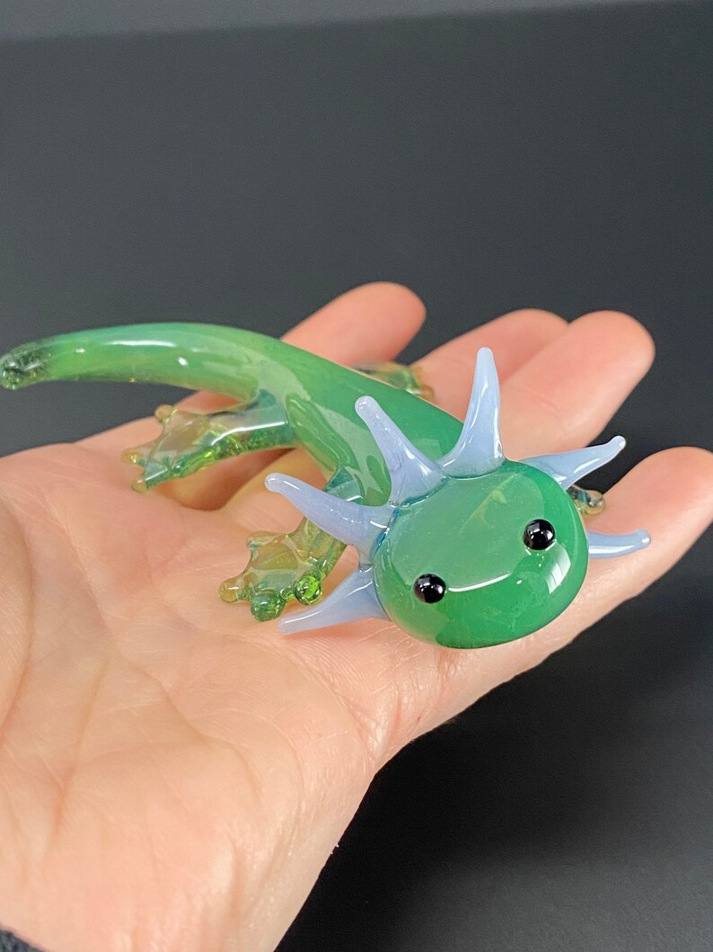 Cute Glass Axolotl Sculpture Green and Blue Mud Puppy | Etsy