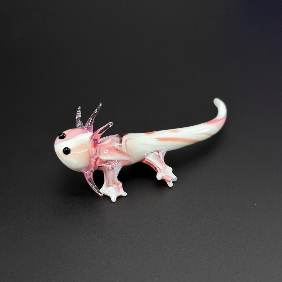 Cute Glass Axolotl Sculpture - Blue Sand - Mud Puppy - Desk Friend ...