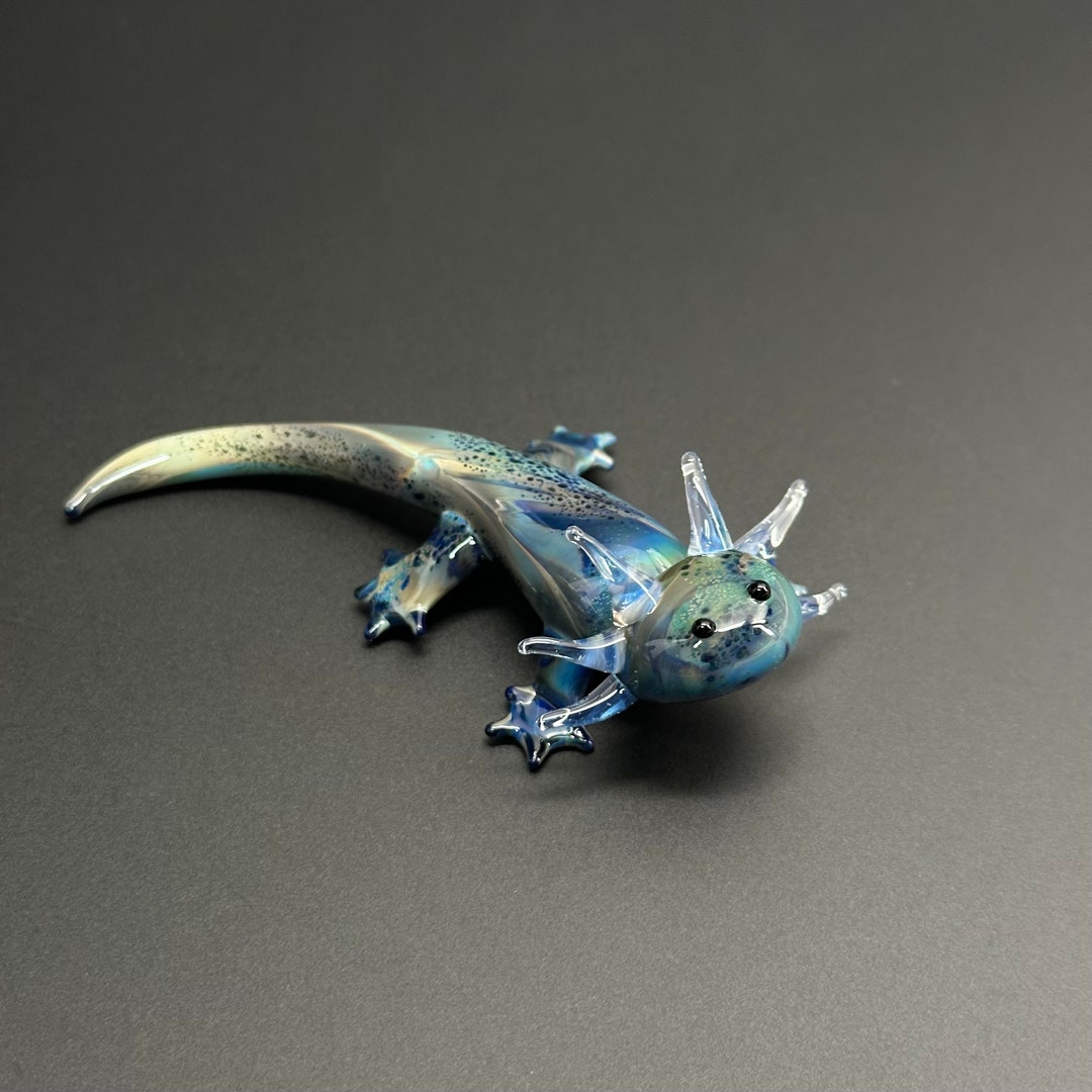 Cute Glass Axolotl Sculpture Blue Sand Mud Puppy Desk Friend Aquarium ...