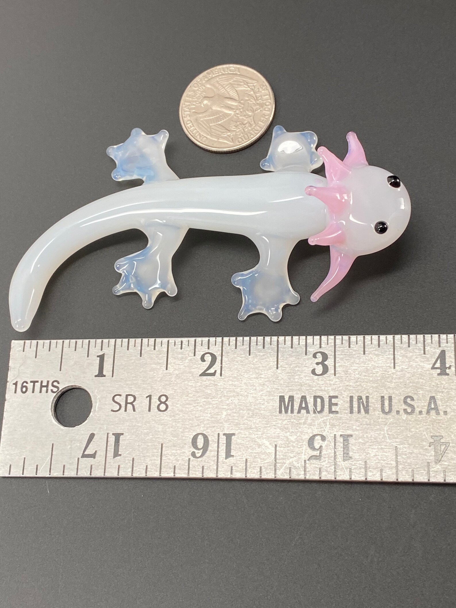 Cute Glass Axolotl Sculpture - Lucy Leucistic Coloring - Mud Puppy ...