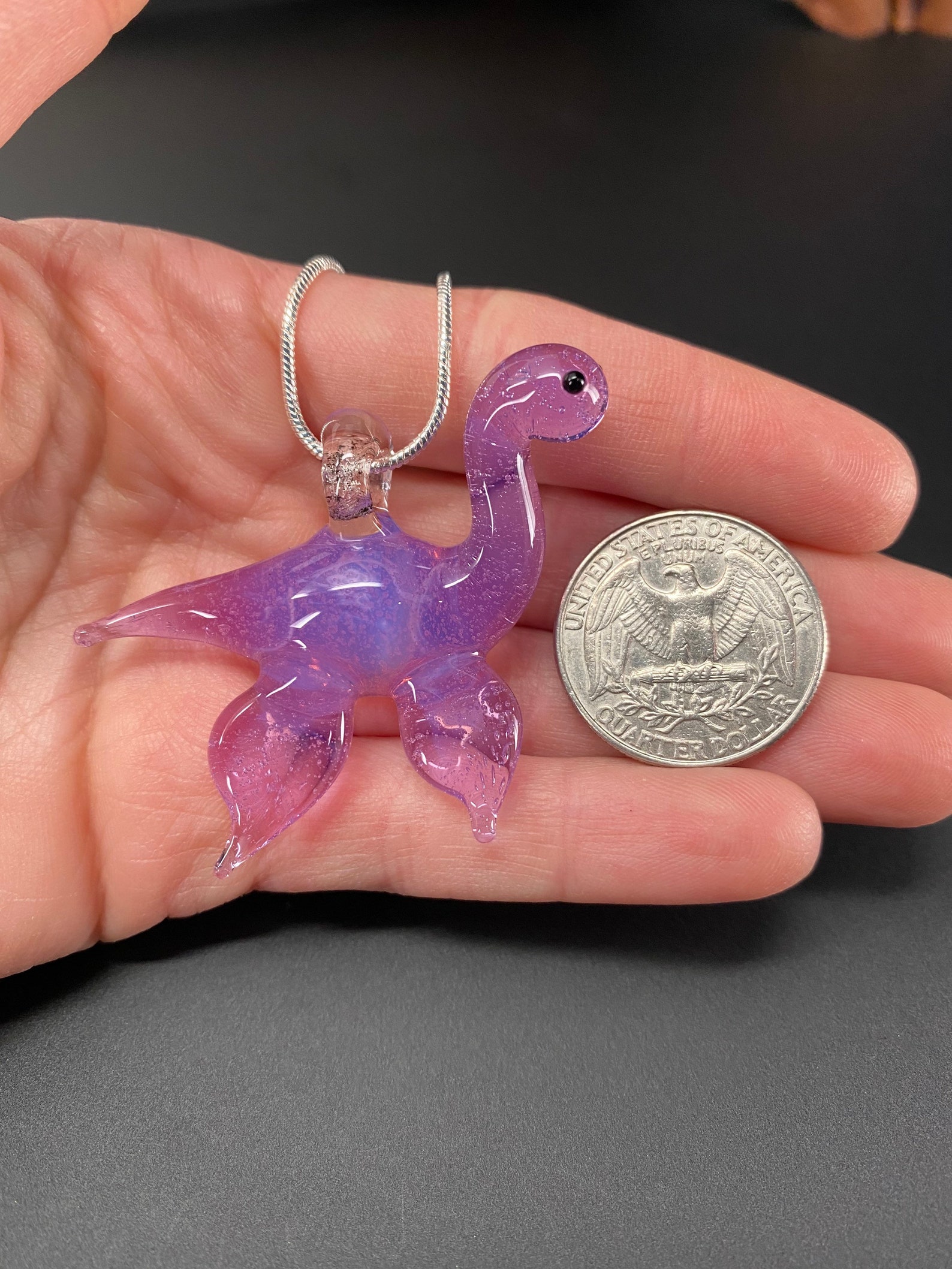 Nessie Pendant - Glass Loch Ness Monster Sea Serpent Necklace on Silver ...