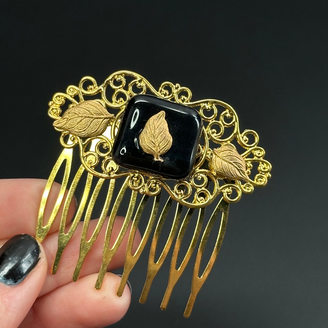 Gold Hair Comb With Fused Glass, Fantasy Historical Victorian Hair ...