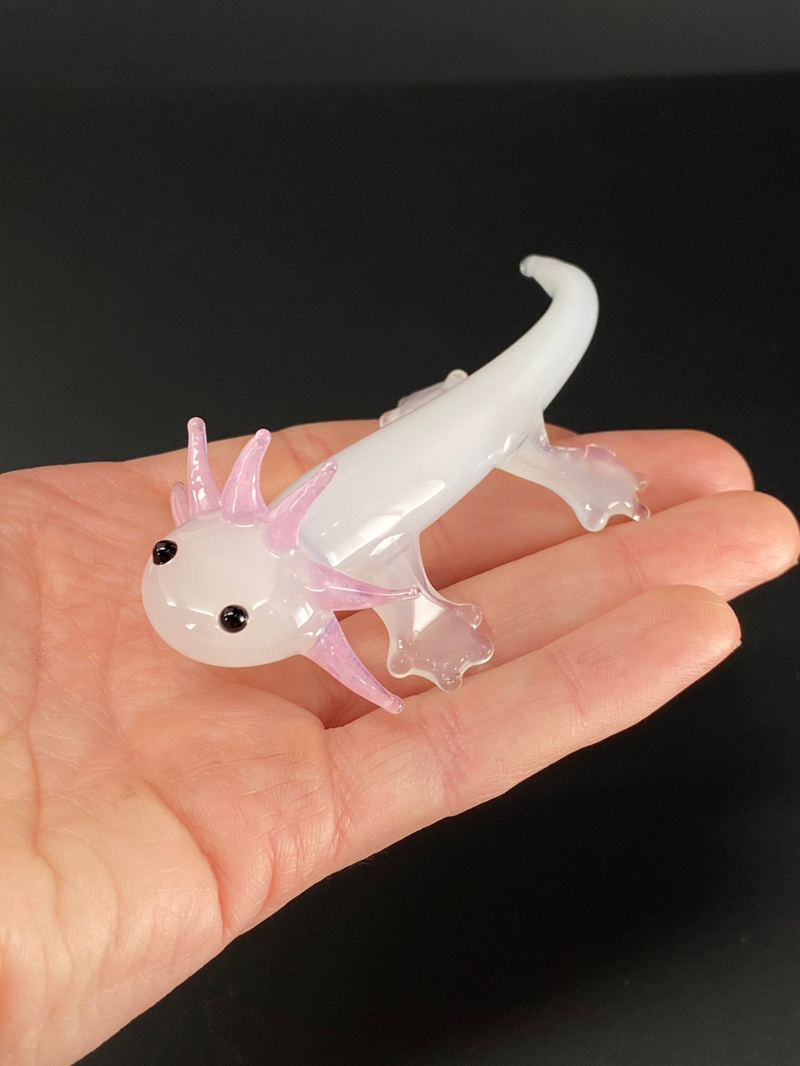 Cute Glass Axolotl Sculpture - Lucy Leucistic Coloring - Mud Puppy ...