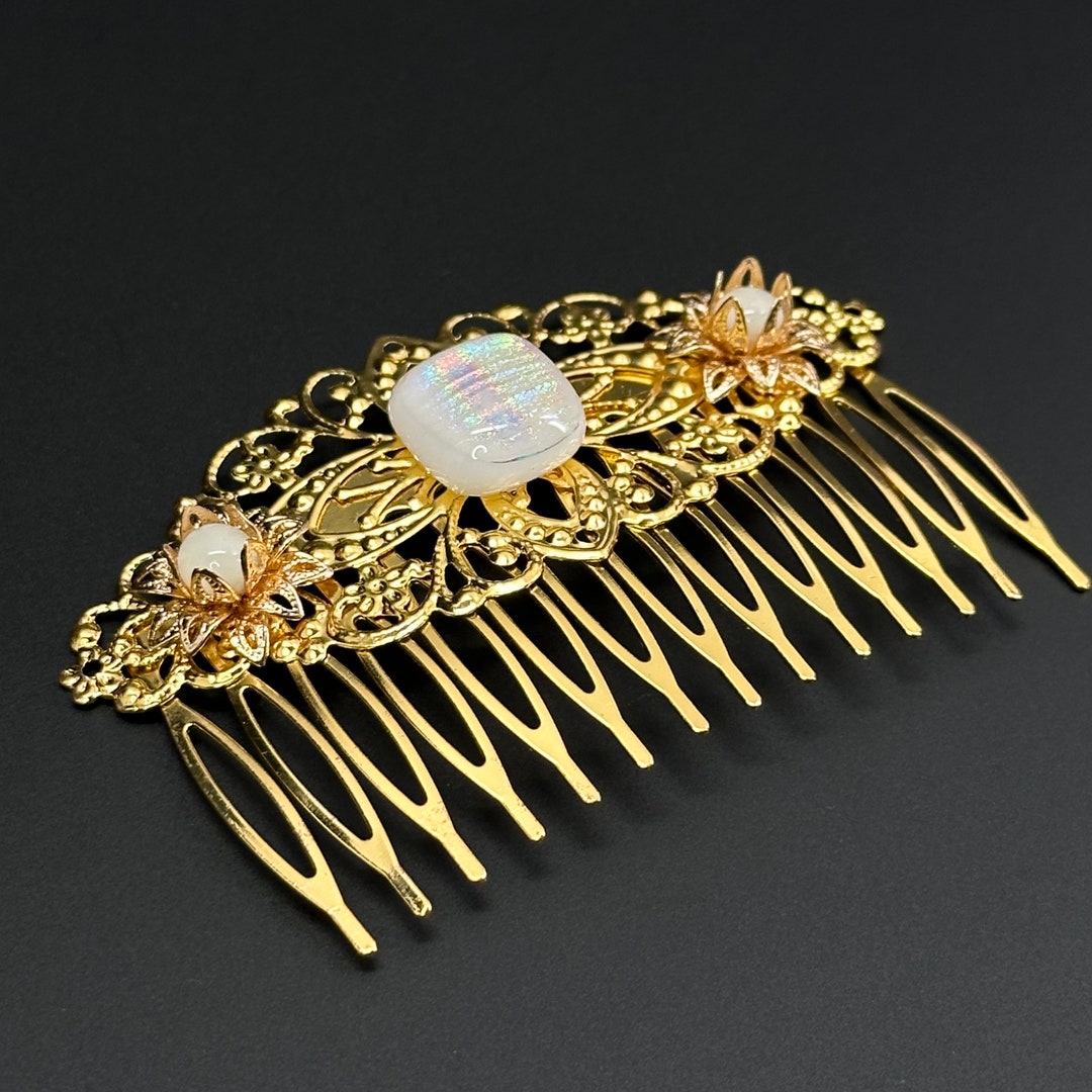 Gold Hair Comb With Fused Glass, Fantasy Historical Victorian Hair ...