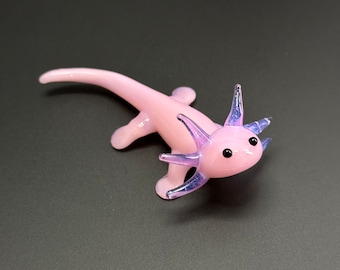 Cute Glass Axolotl Sculpture Electric Black Blue Mud Puppy Desk Friend ...