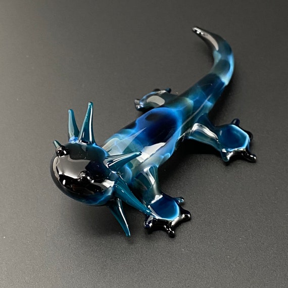 Cute Glass Axolotl Sculpture Electric Black Blue Mud Puppy - Etsy