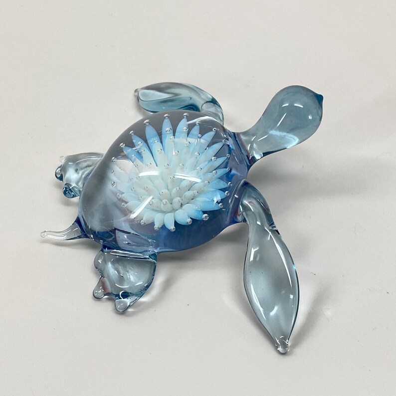 Glass Sea Turtle Sculpture Figurine With Sea Urchin Shell - Etsy